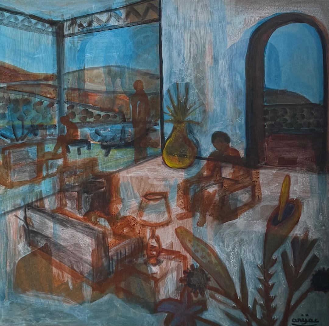 Harry Jacques (Arijak) 24"x30" Paysage au bord de la rivière 1970 Enca ...