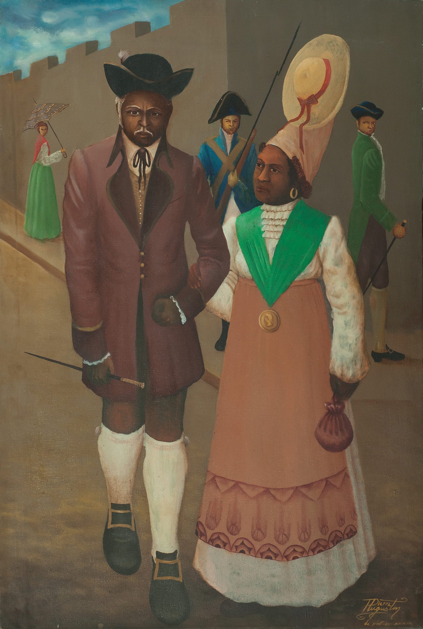 Pierre Augustin 36"x24" Royal Promenade 1982 Oil on Canvas Painting #3