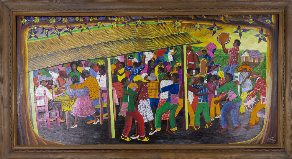 Wilmino Domond (1925-2006) 24"x48.50" Nocturnal Country Festival c1970 ...