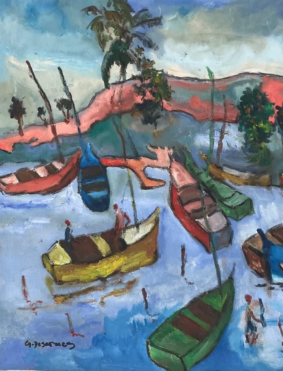 Georges Desarmes 24"x30" Marine Scene with Orange Mountains 2024 Oil o