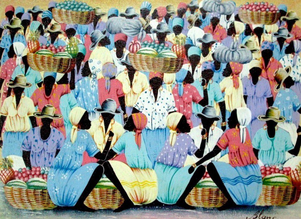 Jean-Claude Blanc 12"x16" Untitled Market Scene c. 2000 Oil on Canvas ...