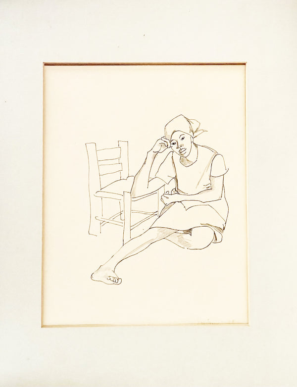 Luce Turnier (1924-1995) 11"x9" La Dame Pensive 1979 Dessin au Crayon ...