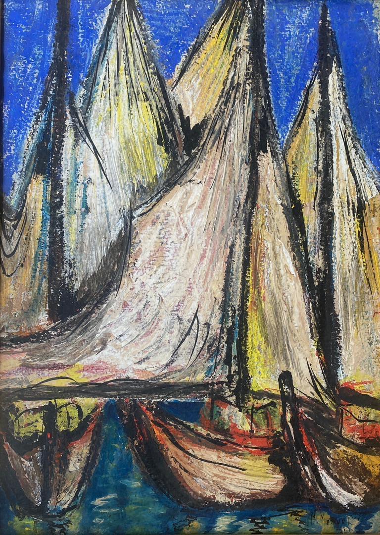 Michele Manuel 14.75" x 10.50" Marine c1960 Pastel on Paper #1JN-HA ...