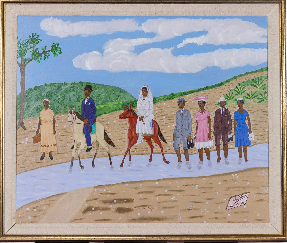 Philome Obin (1891-1986) 19 ½" x 26 ½" Peasant Wedding c1980 Oil on Bo ...