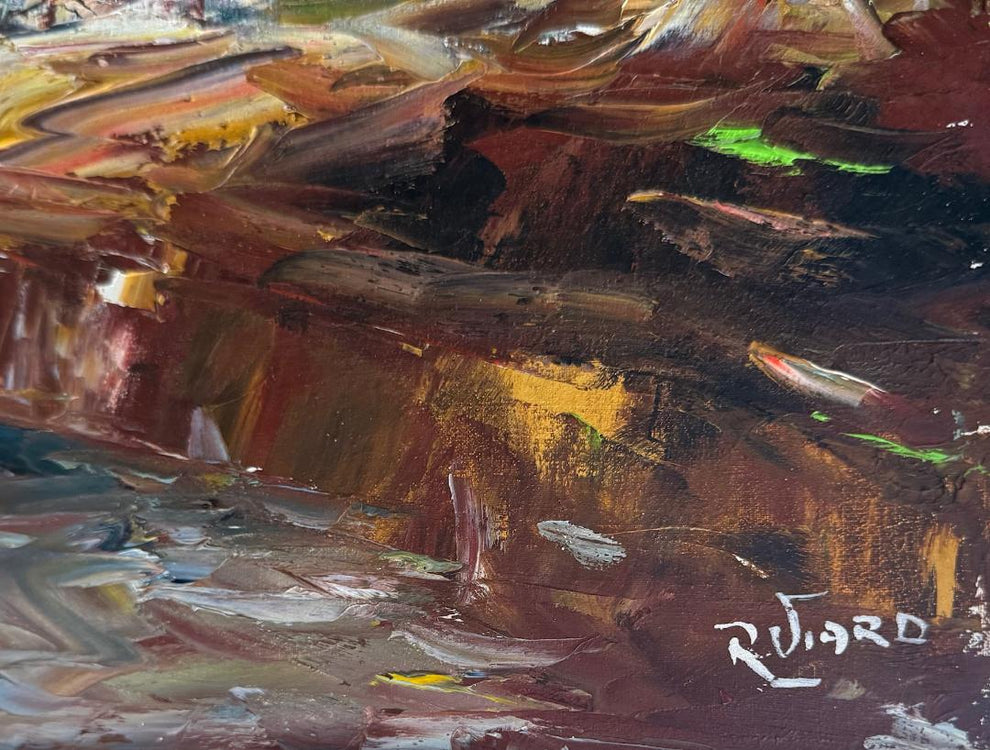 Raoul Viard (1921-1984) 16"x24" Village by the River c1970 Oil on Canv ...