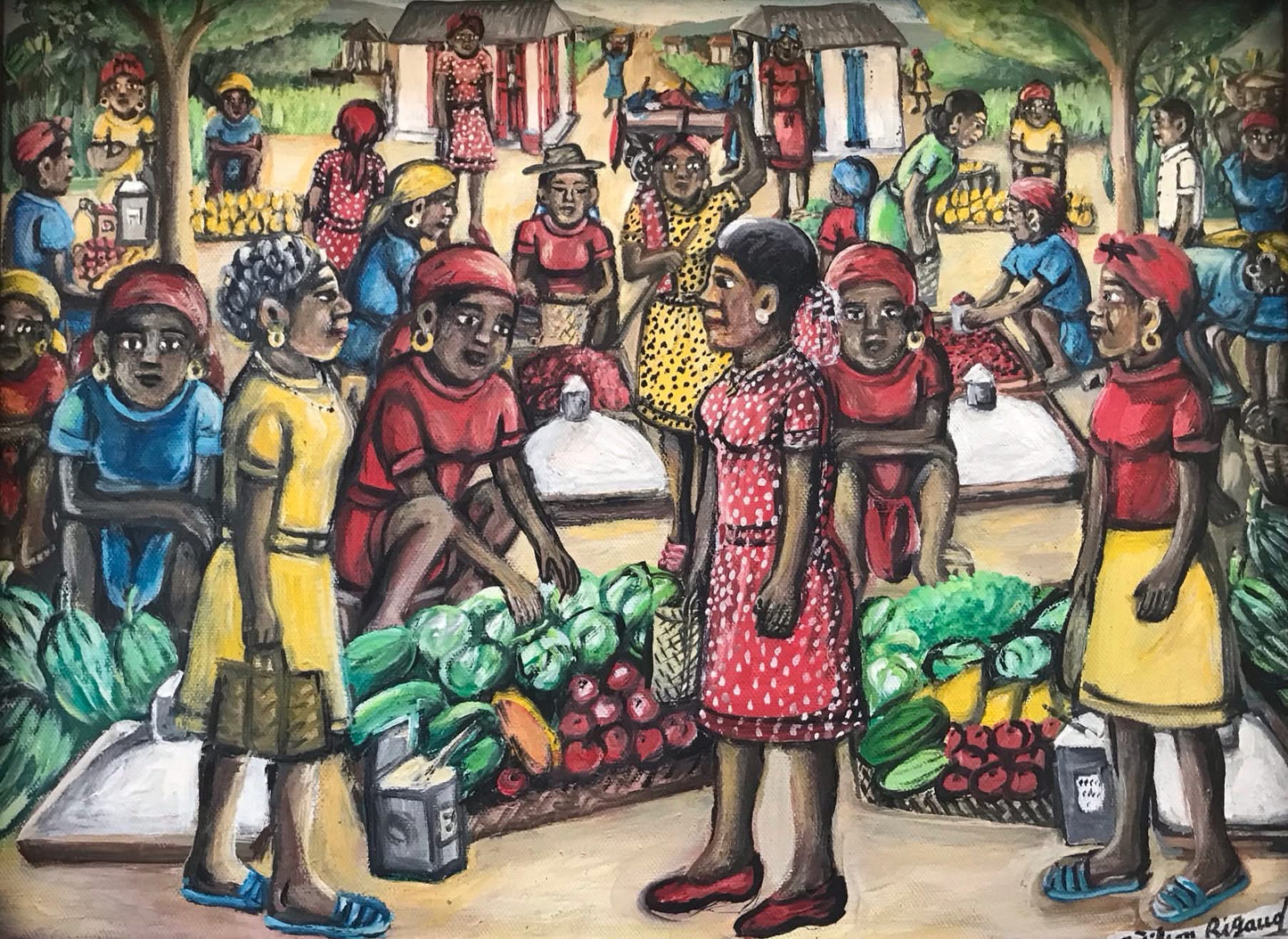 Wilson Bigaud (1931-2010) 12"x16" To the Market 1998 Oil on Canvas Pai